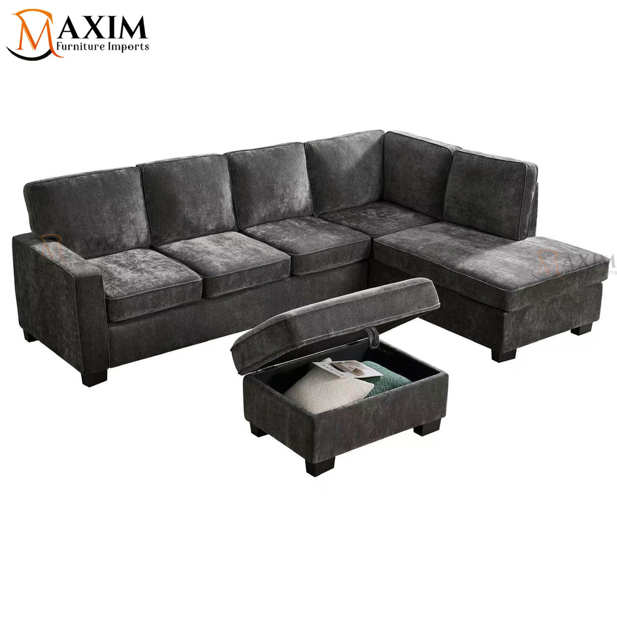 Abby 3 PC Sectional (Right Hand Corner Chaise) Dark Grey Color