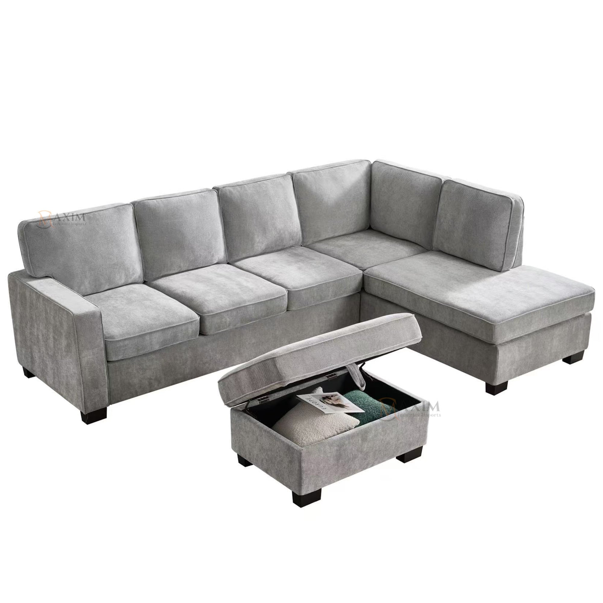 Abby 3 PC Sectional (Right Hand Corner Chaise) Light Grey Color